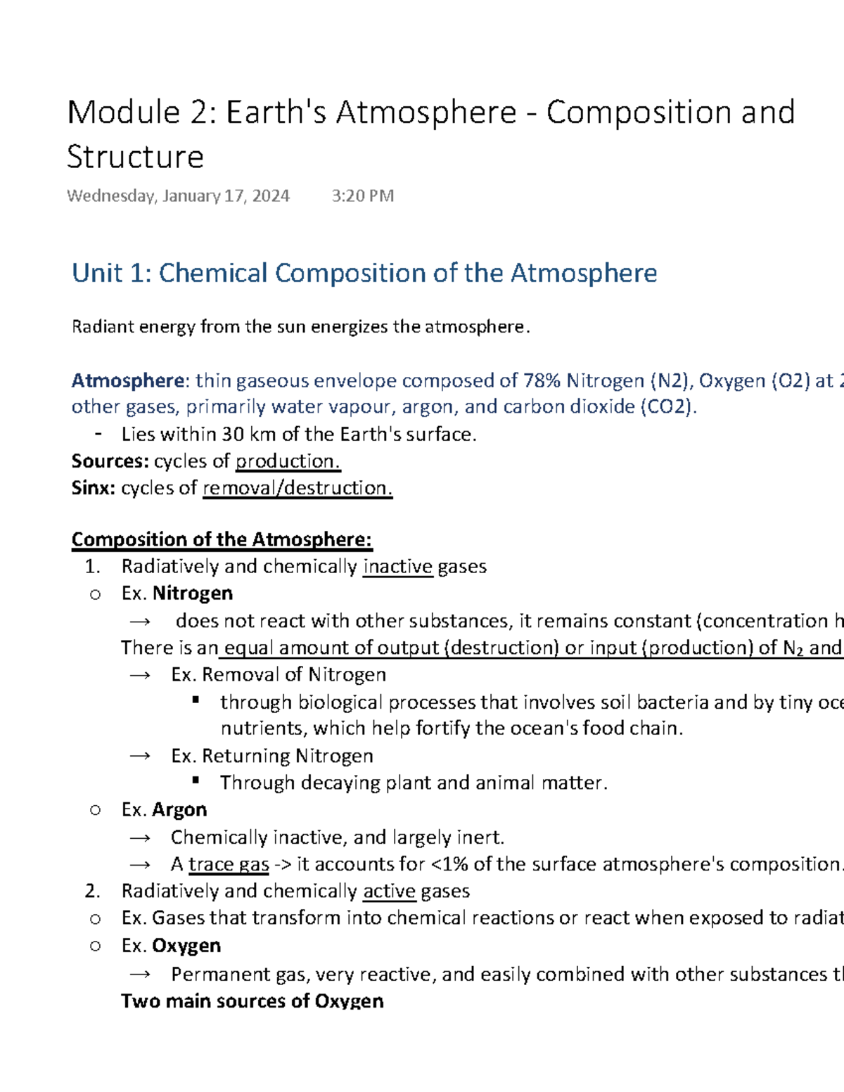 Module 2 Earth's Atmosphere - Composition and Structure - Unit 1 ...