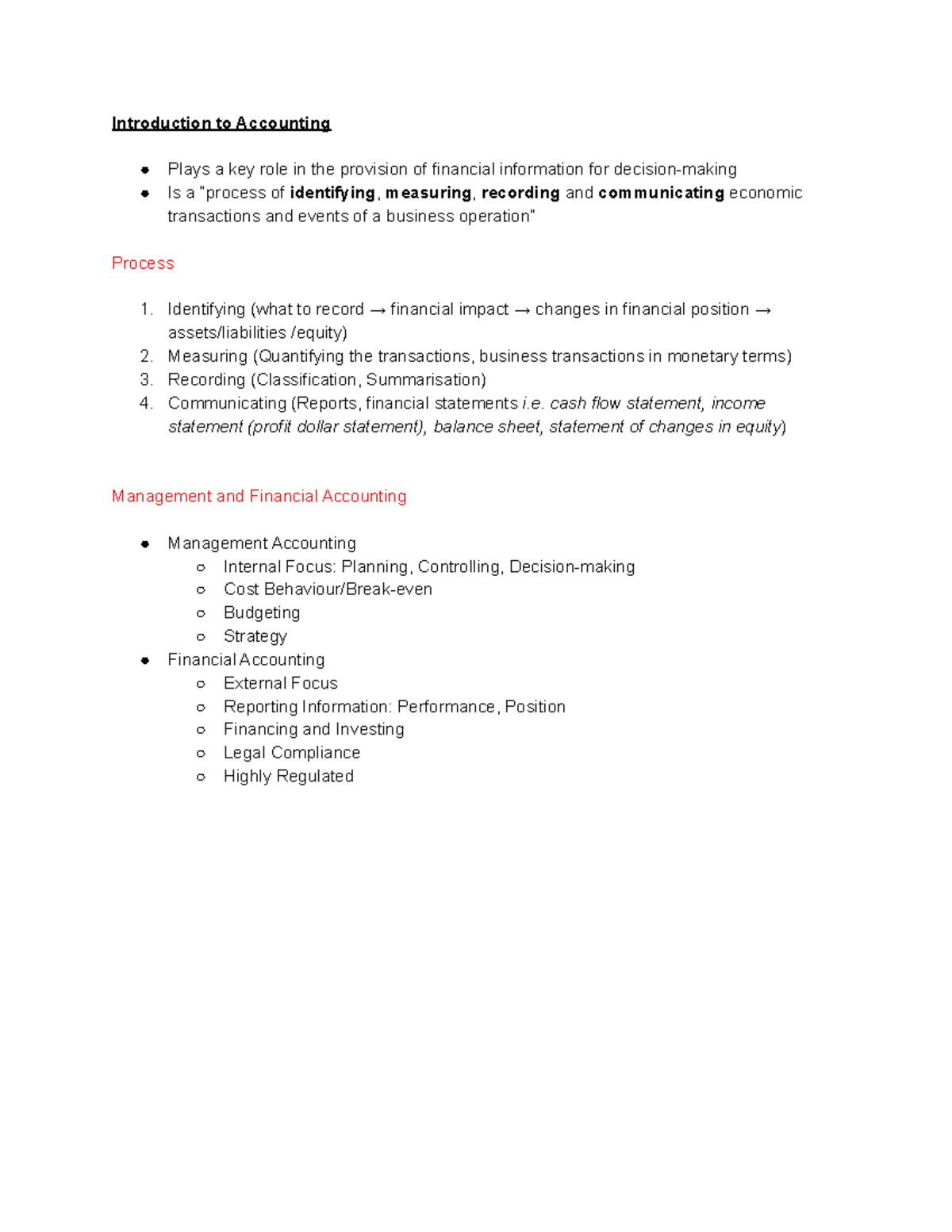 Introduction to Accounting Notes - Introduction to Accounting Plays a ...