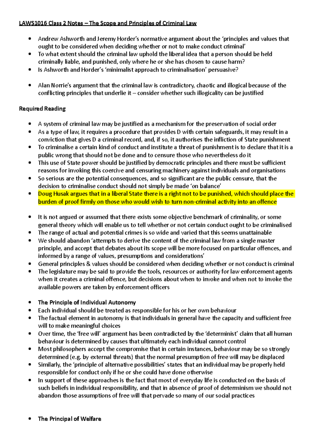 Week 1 Class 2 Notes - LAWS1016 Class 2 Notes – The Scope and ...