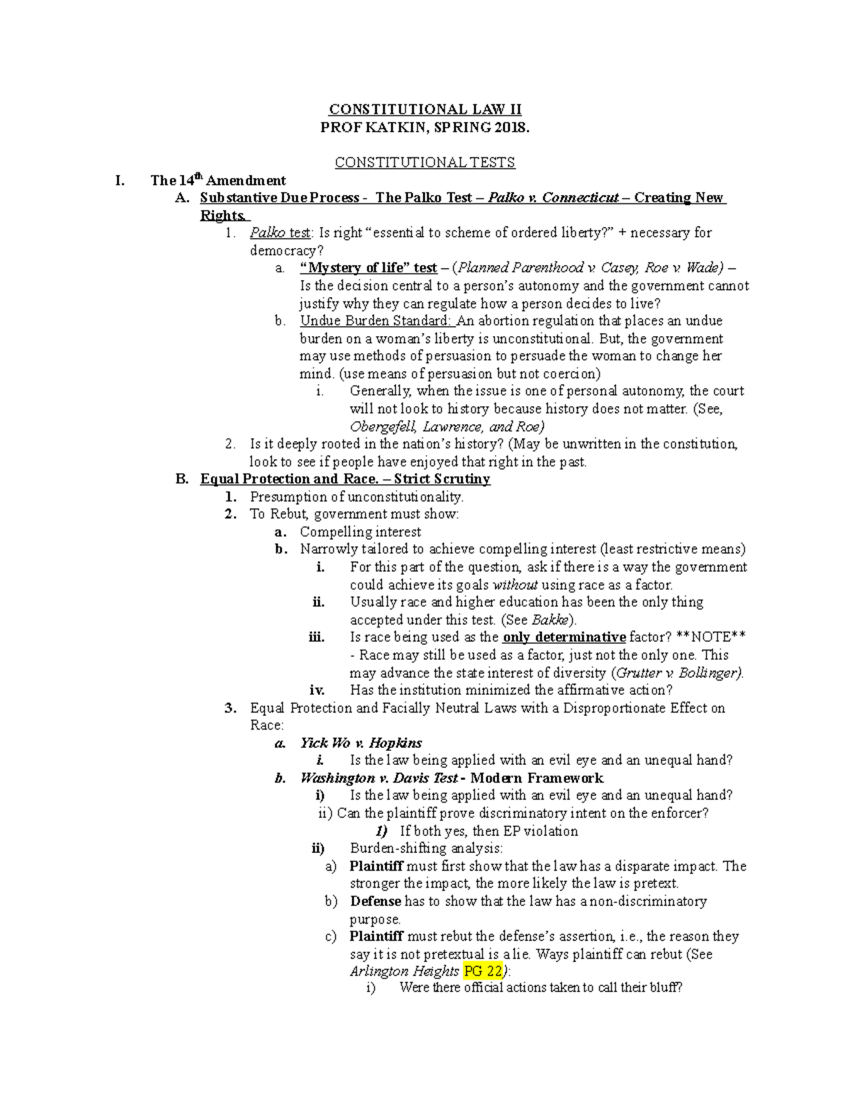 Exam Attack for Constitutional Law - CONSTITUTIONAL LAW II PROF KATKIN ...