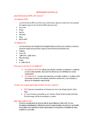 2do trabajo - ¿Qué herramientas BPM y BI conoces? BPM Business Process ...
