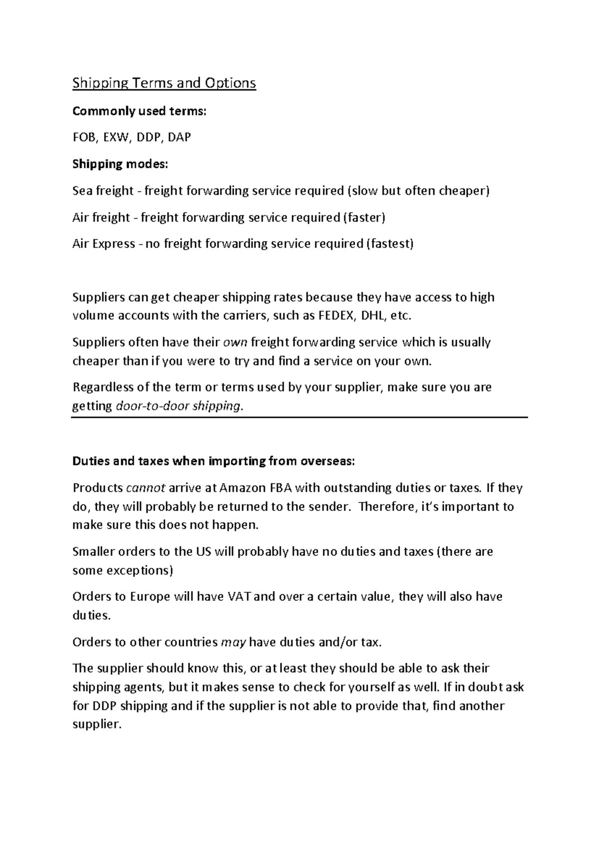 Shipping+Terms+and+Options - Shipping Terms and Options Commonly used ...