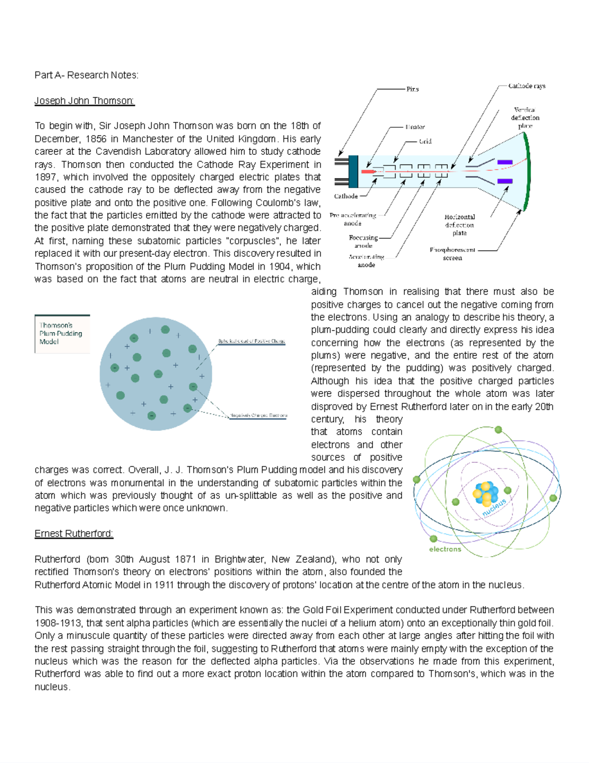 Atom History Notes - Google Docs - Part A- Research Notes: Joseph John ...