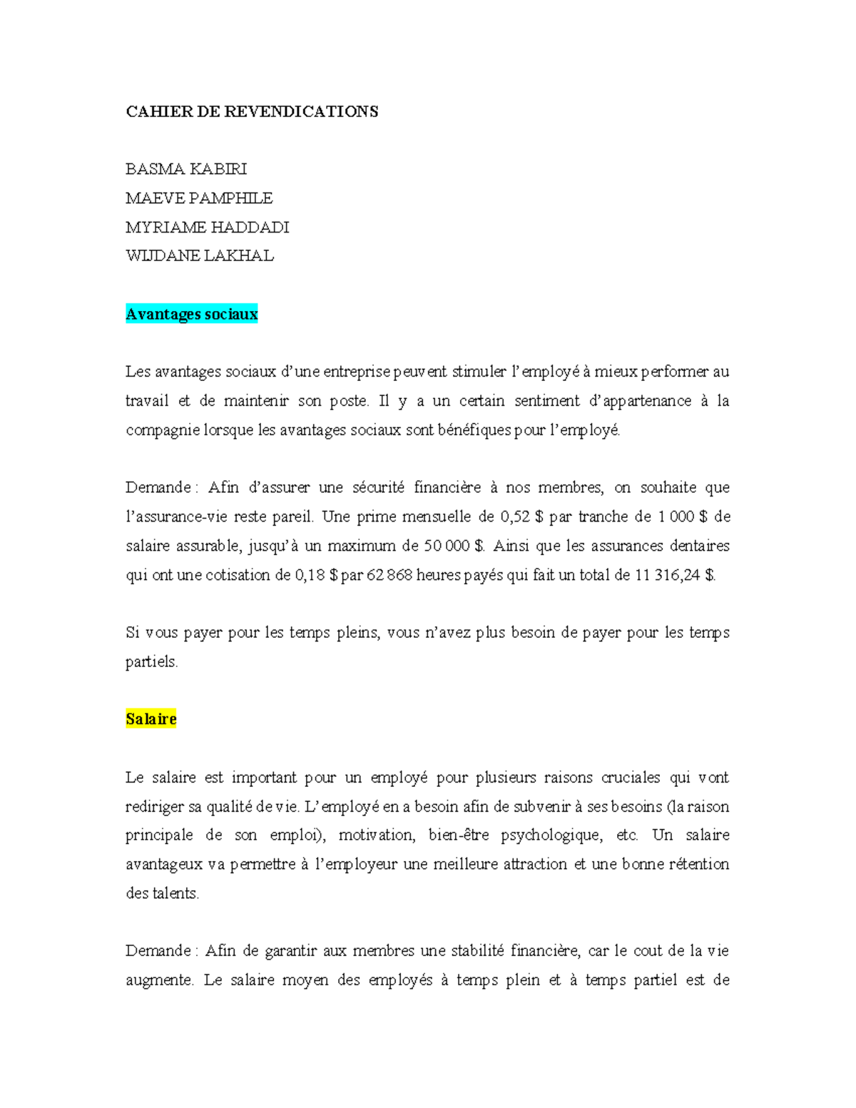 Cahier DE Revendications - CAHIER DE REVENDICATIONS BASMA KABIRI MAEVE ...