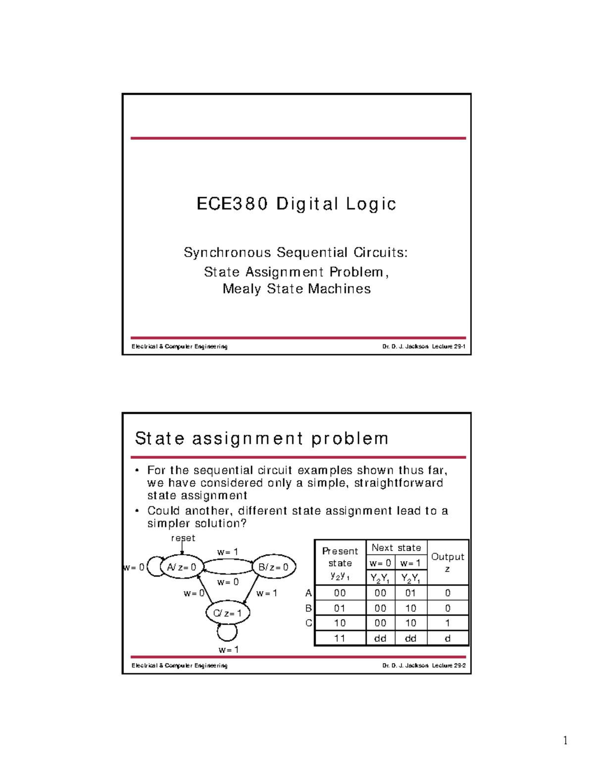 Lec 29 - Synchronous Sequential Circuits: State Assignment Problem, Mealy State Machines ...