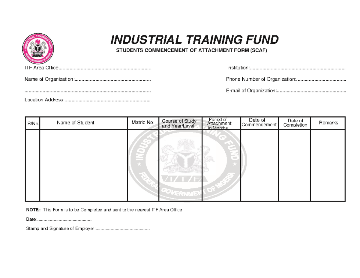 SCAF-Form - INDUSTRIAL TRAINING FUND STUDENTS COMMENCEMENT OF ...