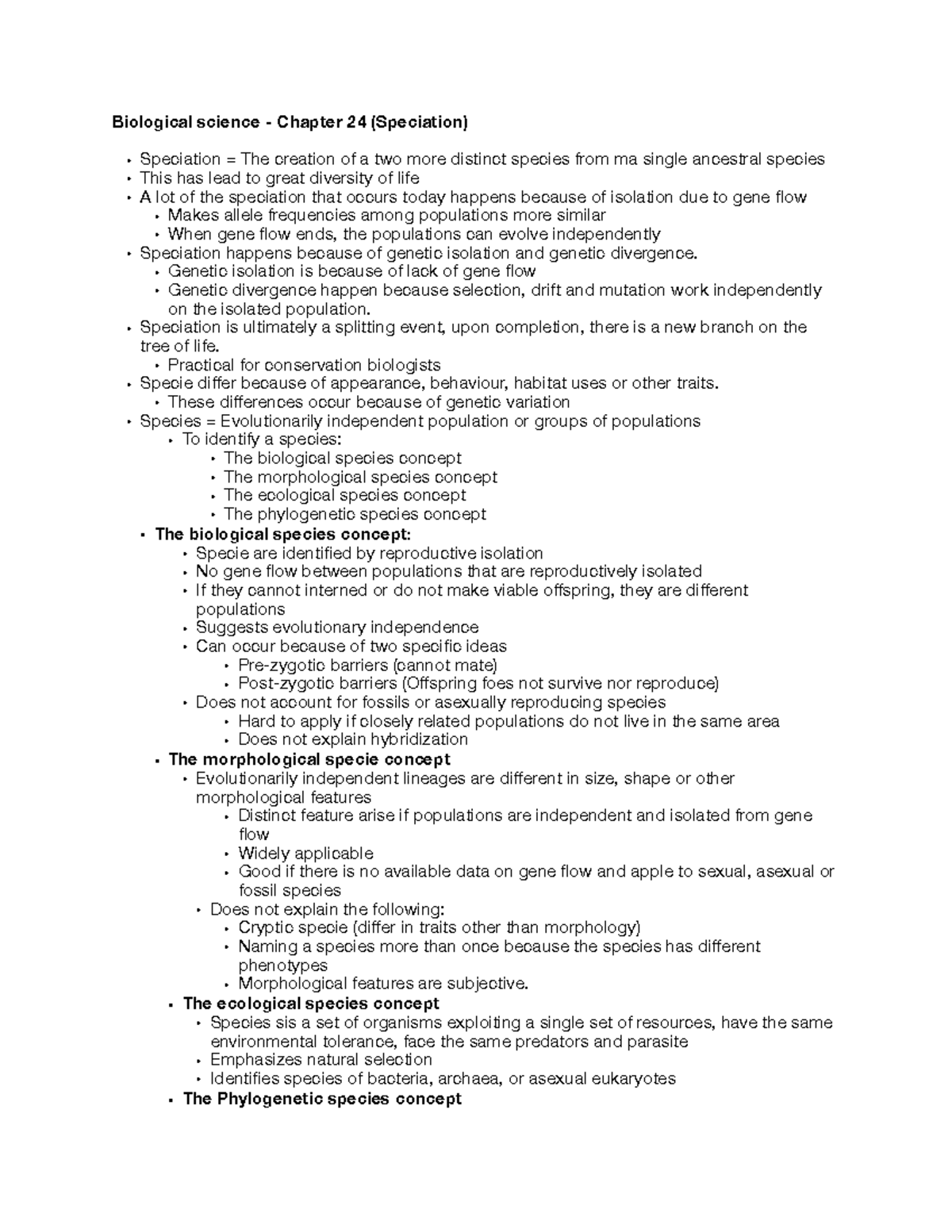 Biology reading notes - Biological science - Chapter 24 (Speciation ...