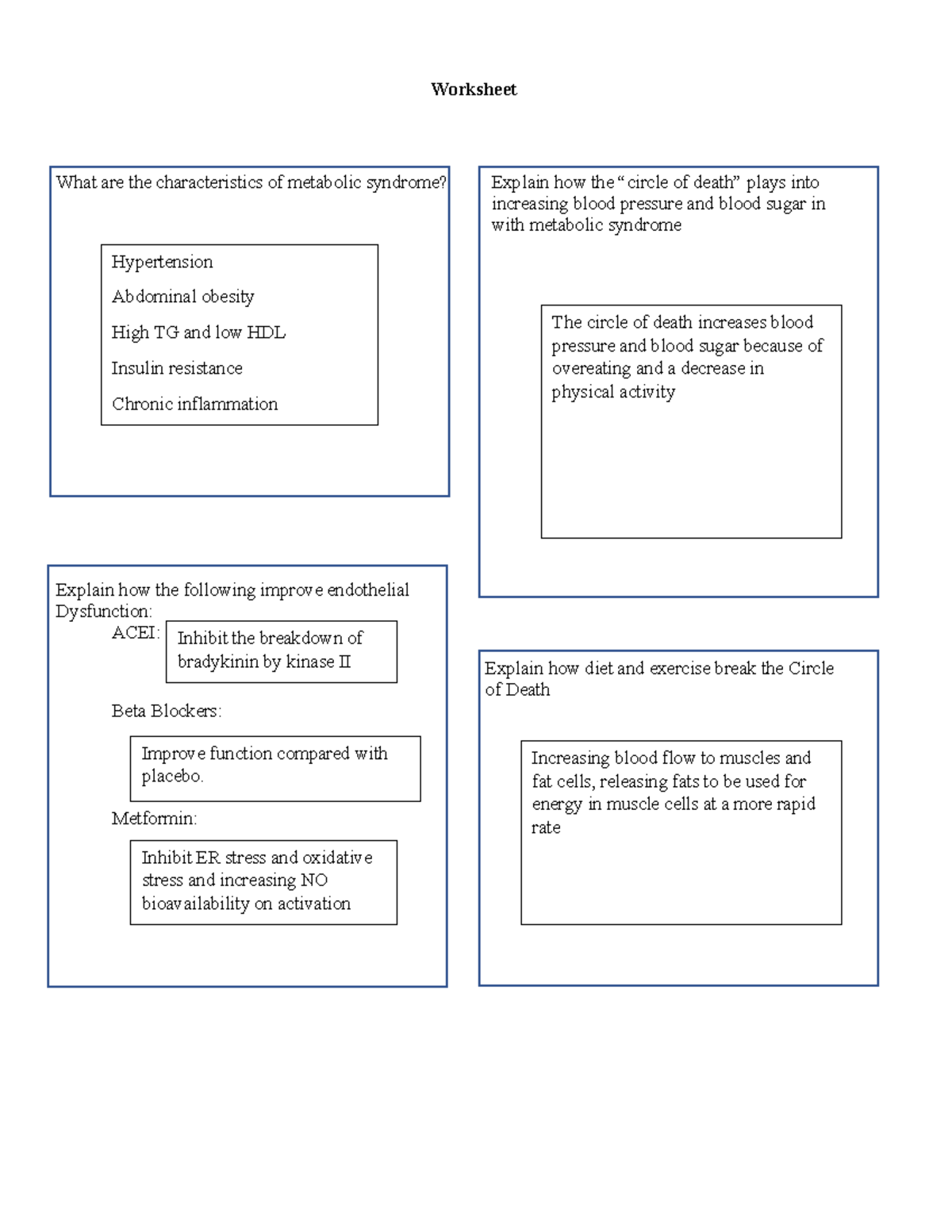Metabolic Syndrome Endothelial Syndrome Worksheet UG-2 - Worksheet What ...