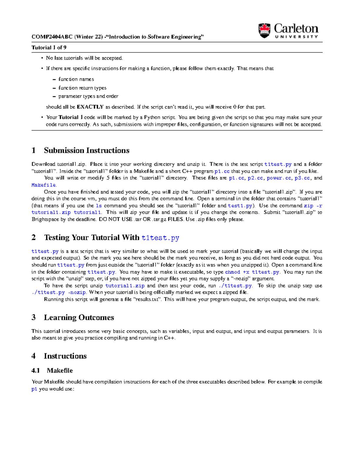 Tutorial 1 - .... - COMP2404ABC (Winter 22) -“Introduction to Software ...