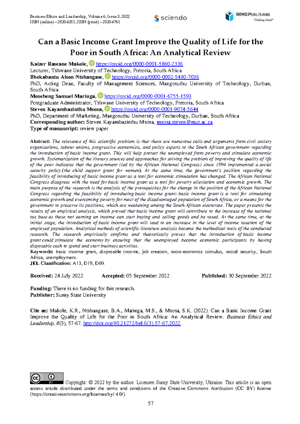 Can a Basic Income Grant Improve the Quality of Life for the Poor in ...