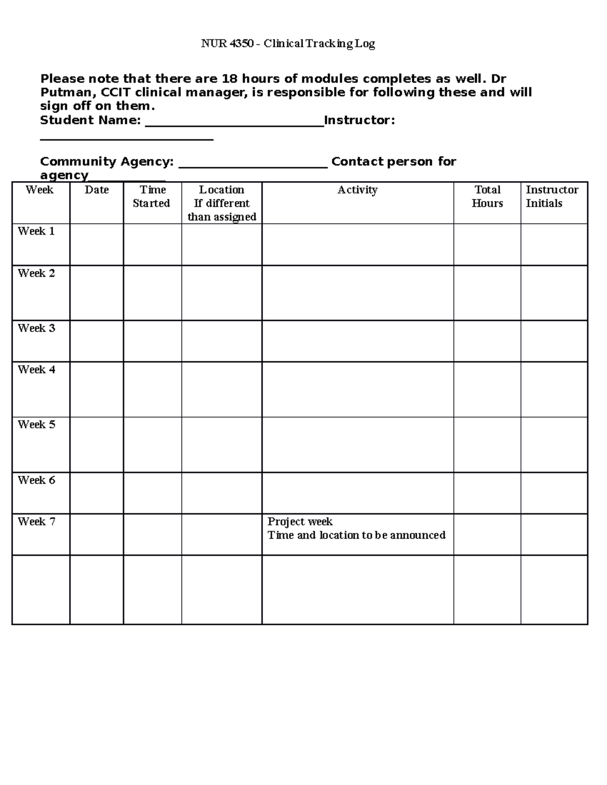 Clinical Activity Tracking Log - NUR 4350 - Clinical Tracking Log ...
