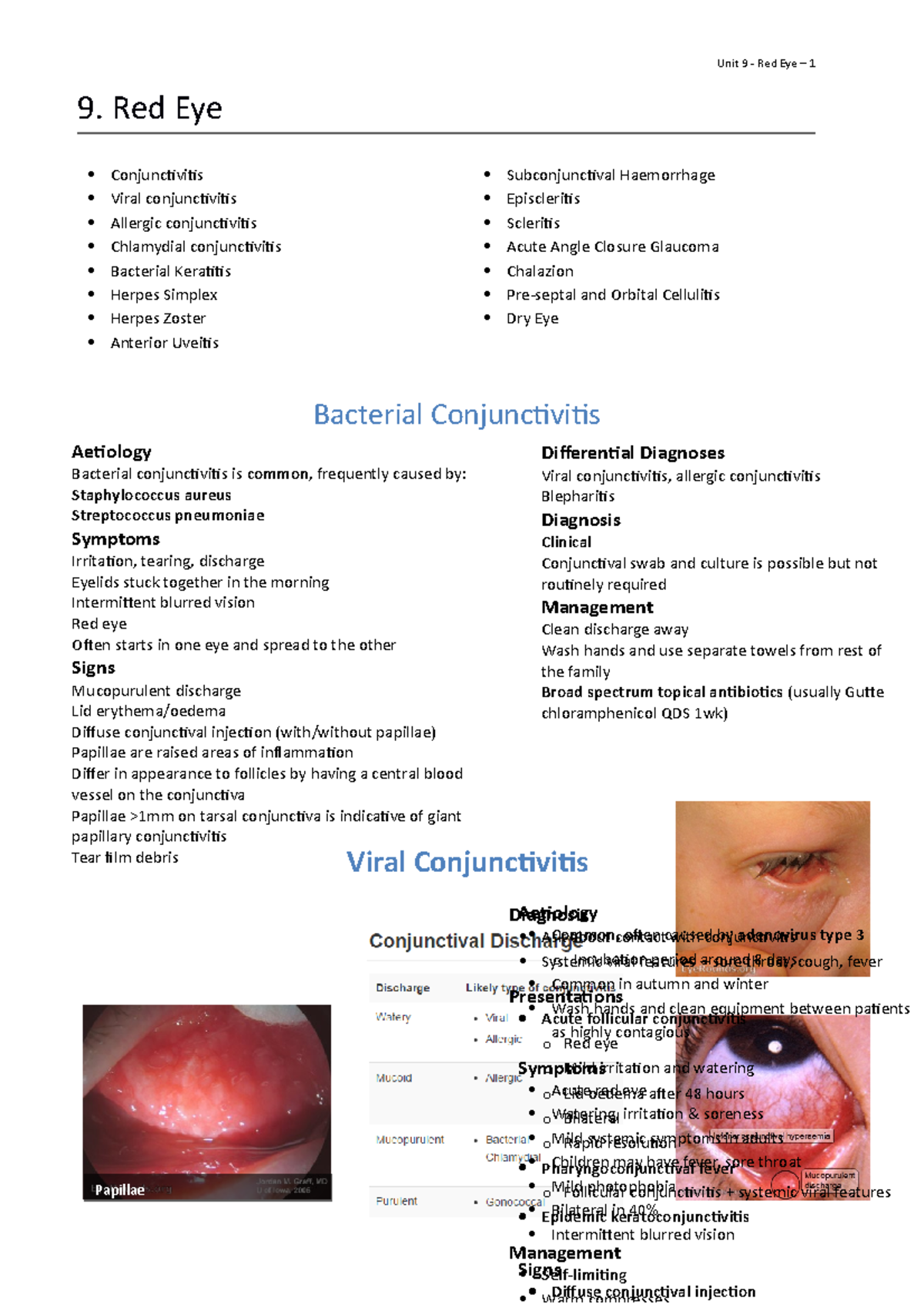 9. Red Eye - Cognition, Movement and Senses - Ophthalmology - 9. Red ...