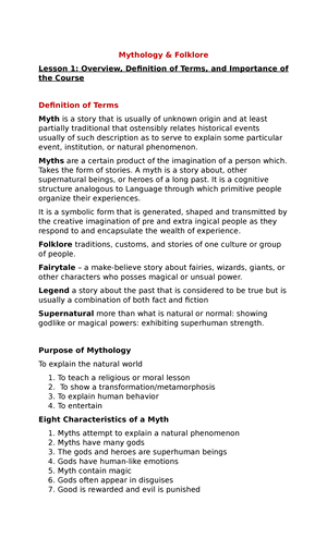 Mythology and Folklore' - Mythology & Folklore Lesson 1: Overview ...