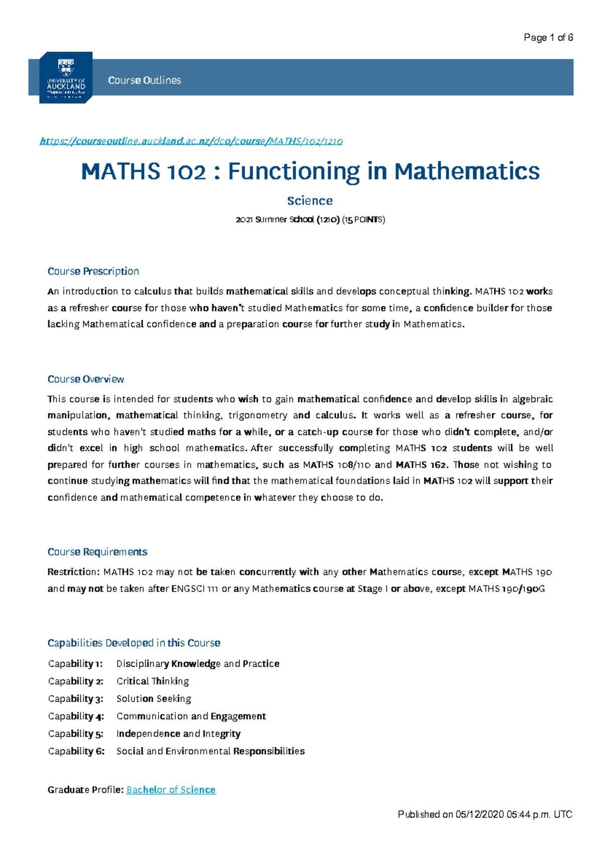 Maths 102 - 2021 Summer School - Course Outline - CourseCourse OutlinesOutlines Graduate - Studocu
