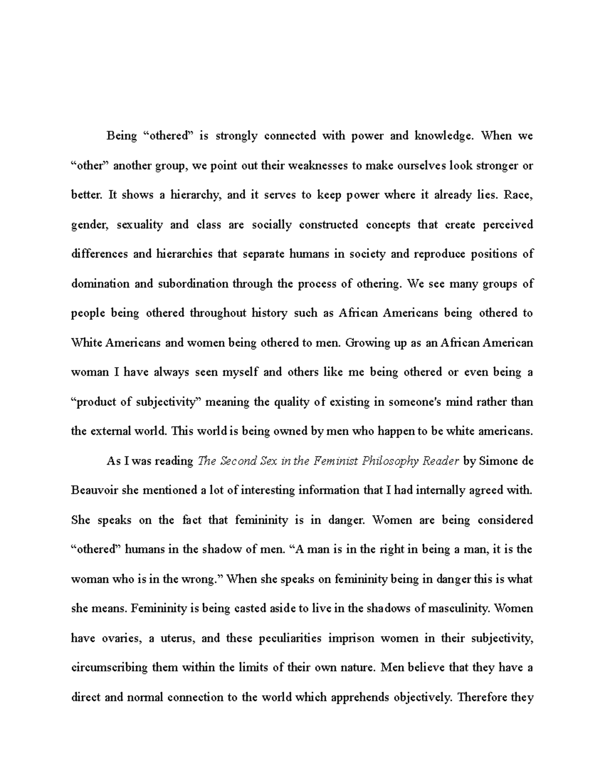 Othered as a human - Essay - Being “othered” is strongly connected with ...