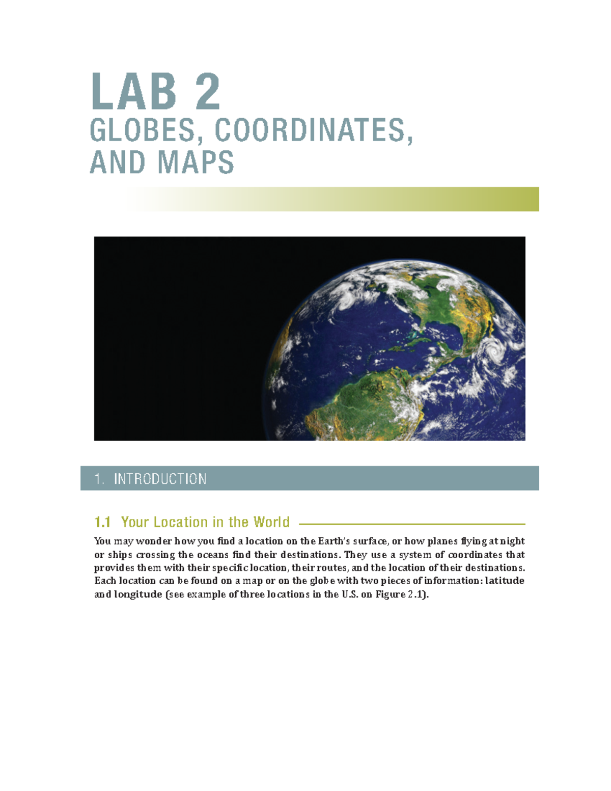 2024 GEOG 1114 lab handbook (2 - 9 1. INTRODUCTION 1 Your Location in the World You may wonder ...