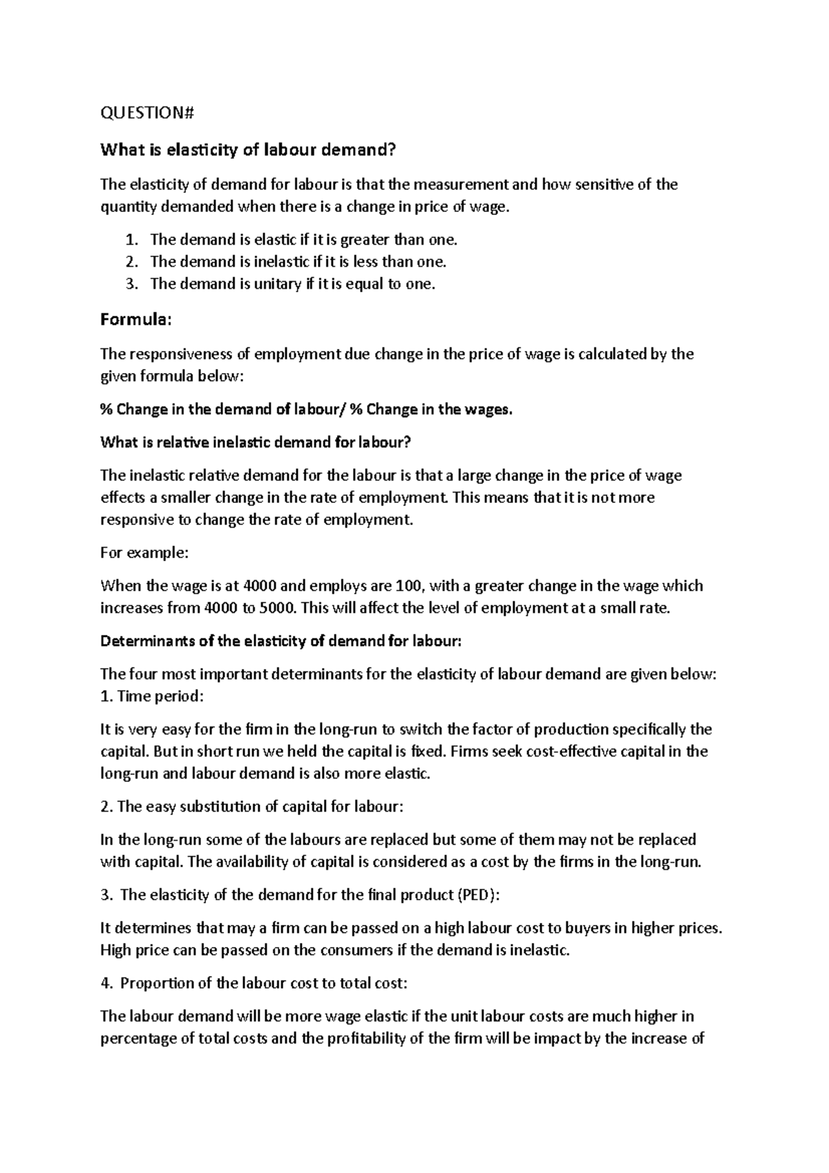 Document 33 - applied eco - QUESTION# What is elasticity of labour ...