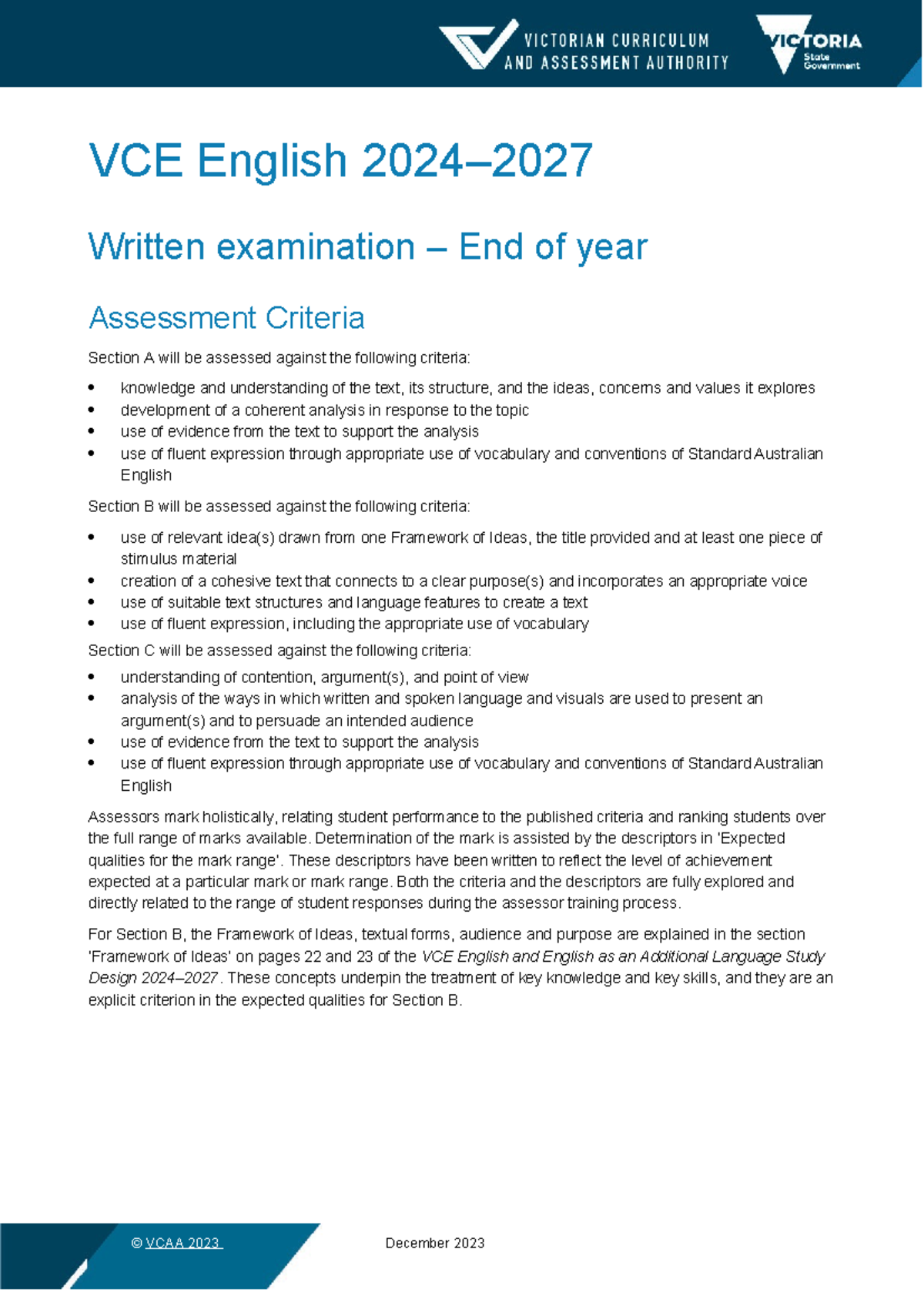 Final EXAM Rubric - VCE English 2024– Written examination – End of year ...