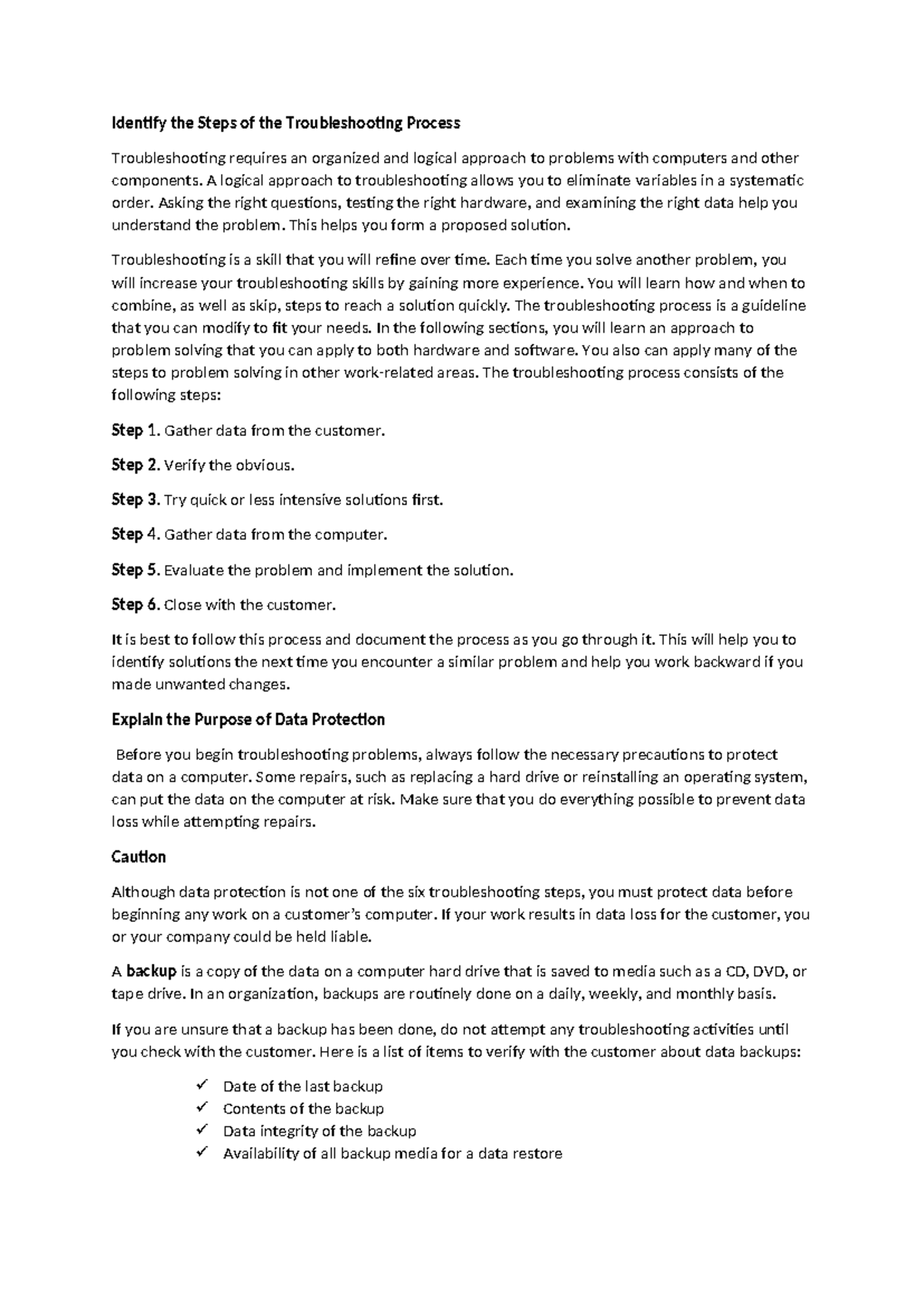Troubleshootingprocess - Identify the Steps of the Troubleshooting ...