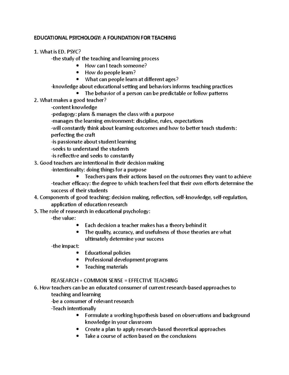 EP Chapter 1 Outline - EDUCATIONAL PSYCHOLOGY: A FOUNDATION FOR ...