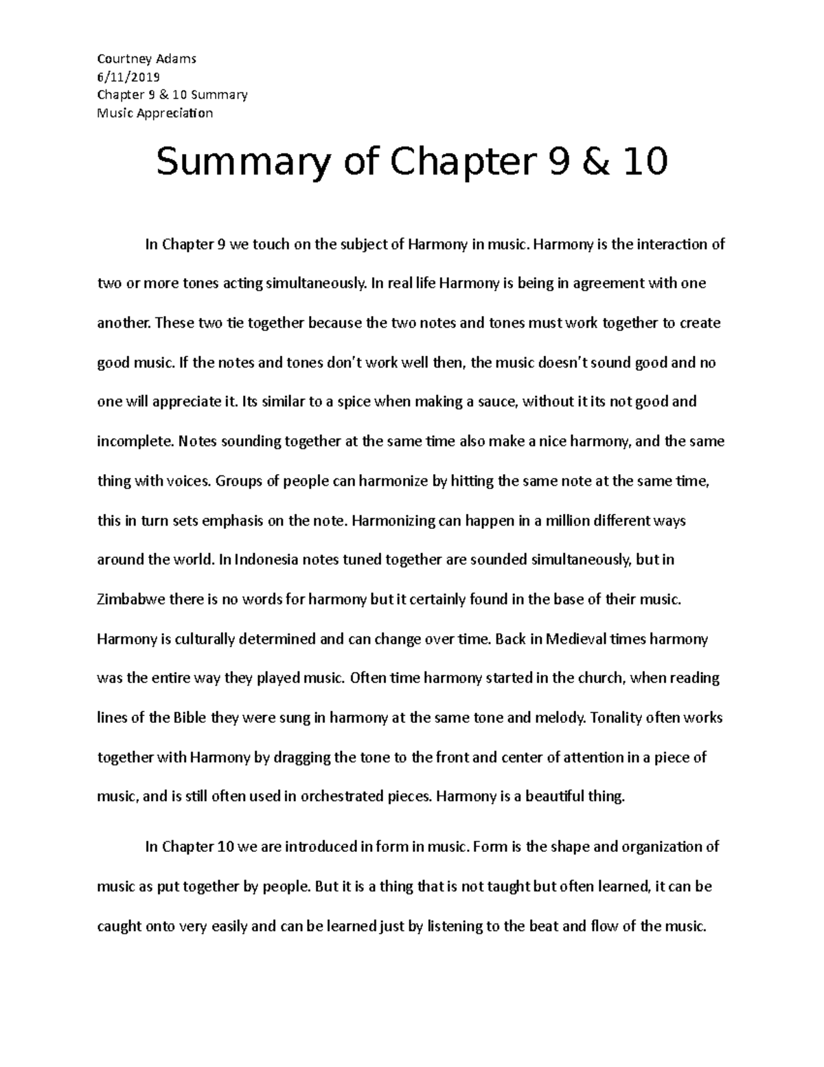 Chapter 9 & 10 - Summary Music Appreciation - Courtney Adams6/11/ Chapter 9 & 10 SummaryMusic ...
