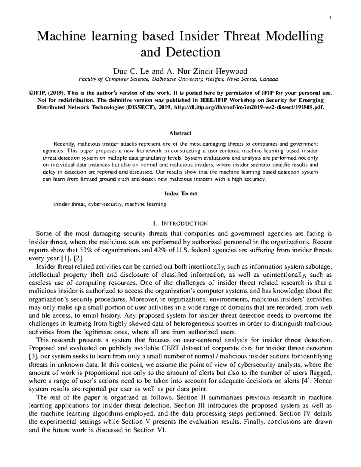 Machine learning based Insider Threat Modelling and Detection - Le and ...