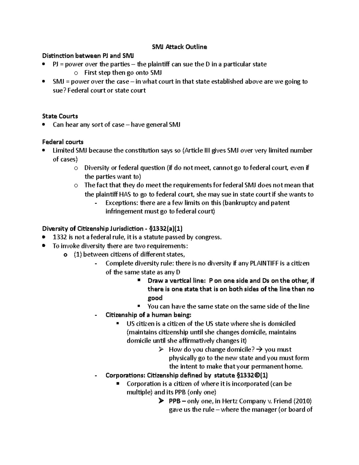 Subject Matter jurisdiction Attack Outline - SMJ Attack Outline ...