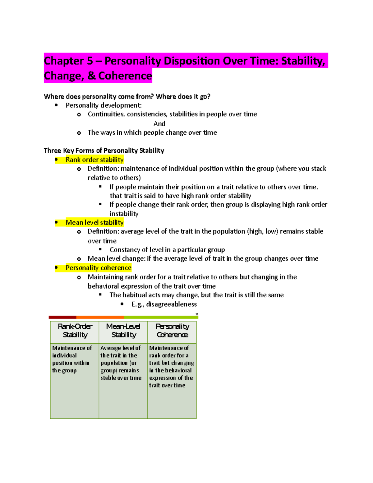 Review - notes - Chapter 5 – Personality Disposition Over Time ...