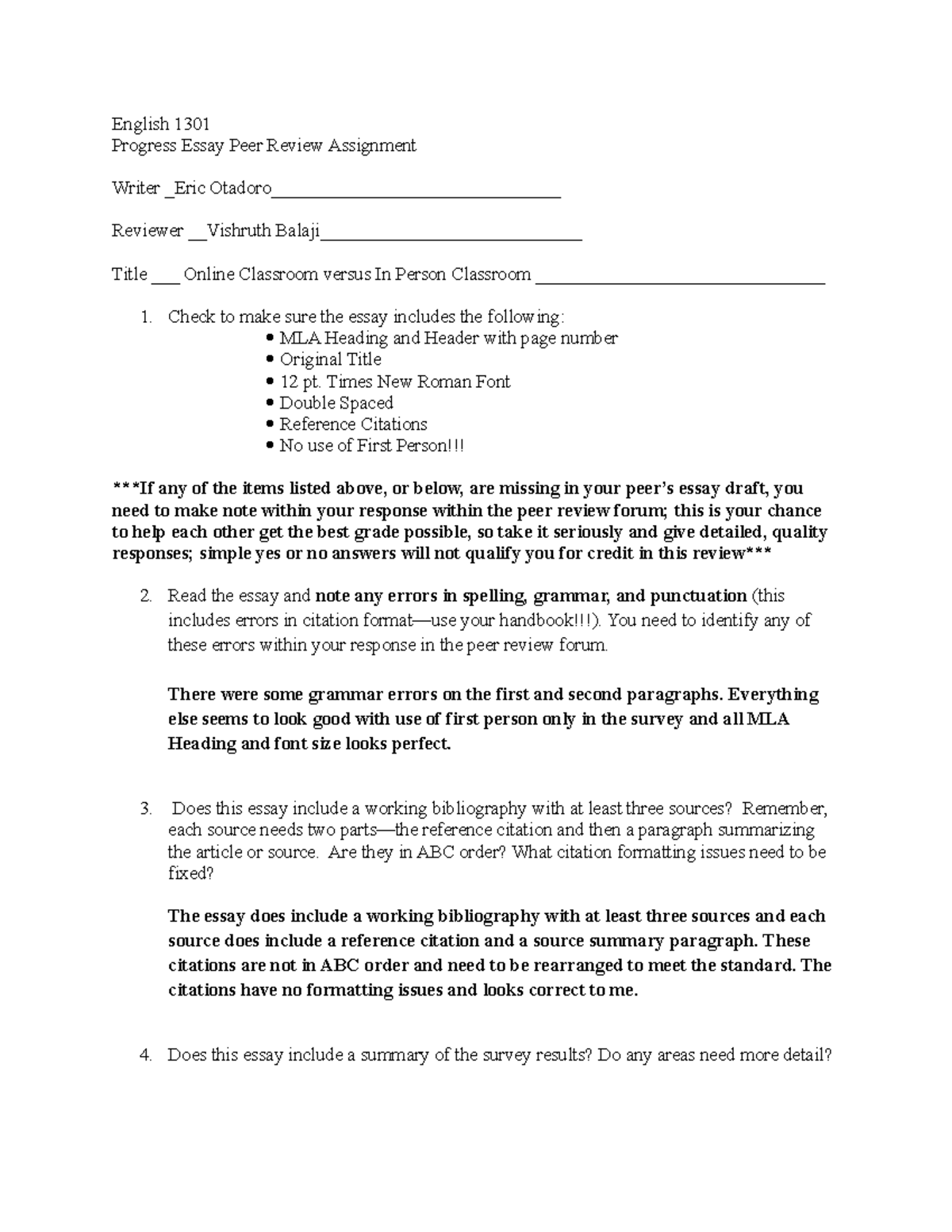 1301progresspeerreview - English 1301 Progress Essay Peer Review ...