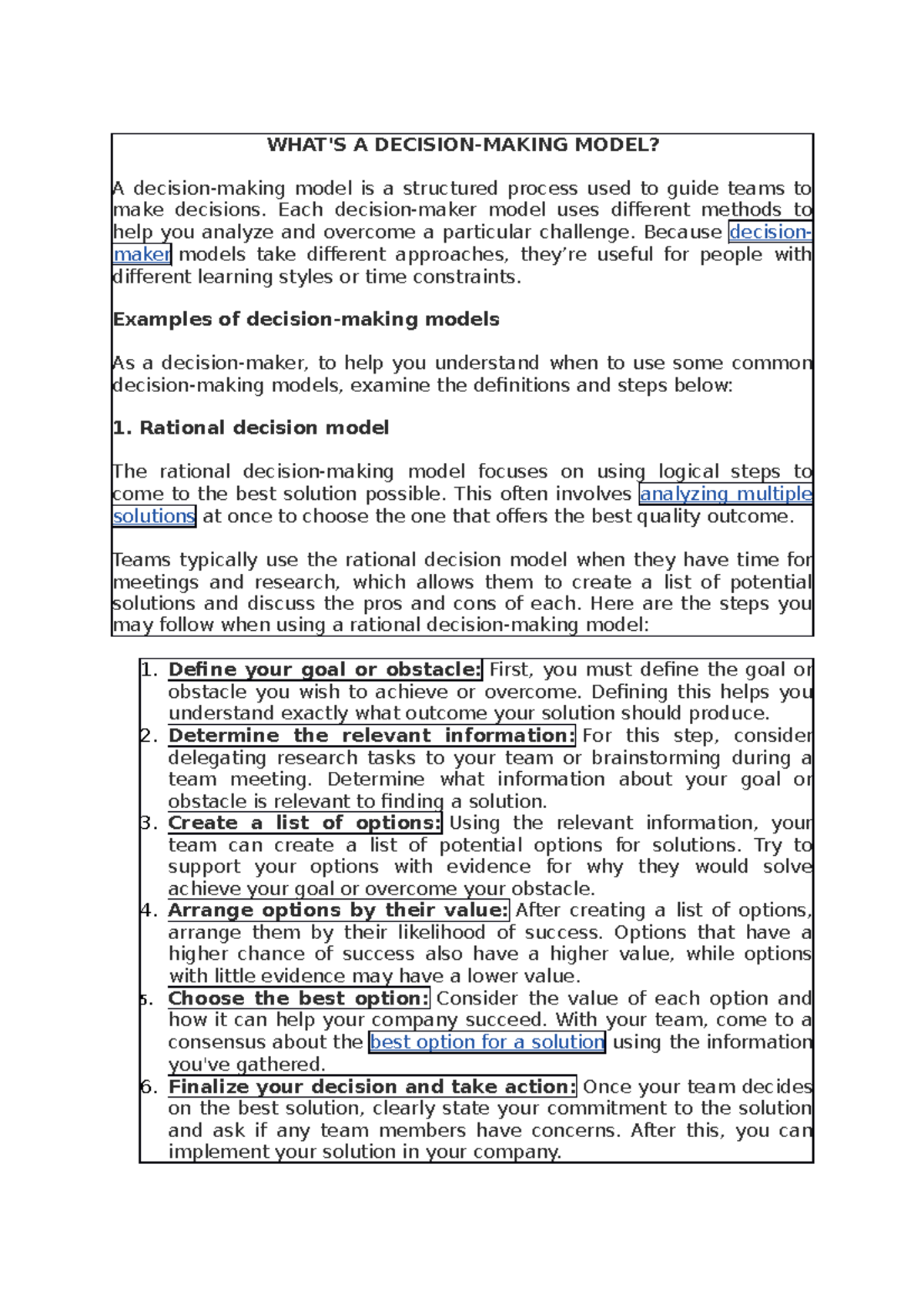 Decision making models - WHAT'S A DECISION-MAKING MODEL? A decision ...