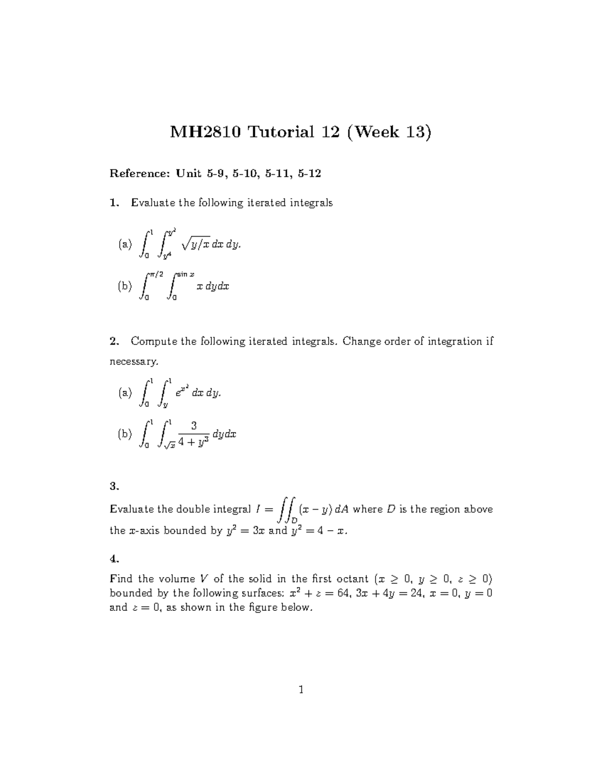 Tutorial 12 - MH2810 Tutorial 12 (Week 13) Reference: Unit 5-9, 5-10, 5 ...