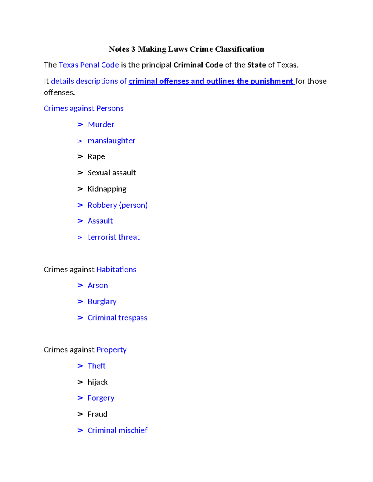 Notes 3 Making Laws Crime Classification - Notes 3 Making Laws Crime ...