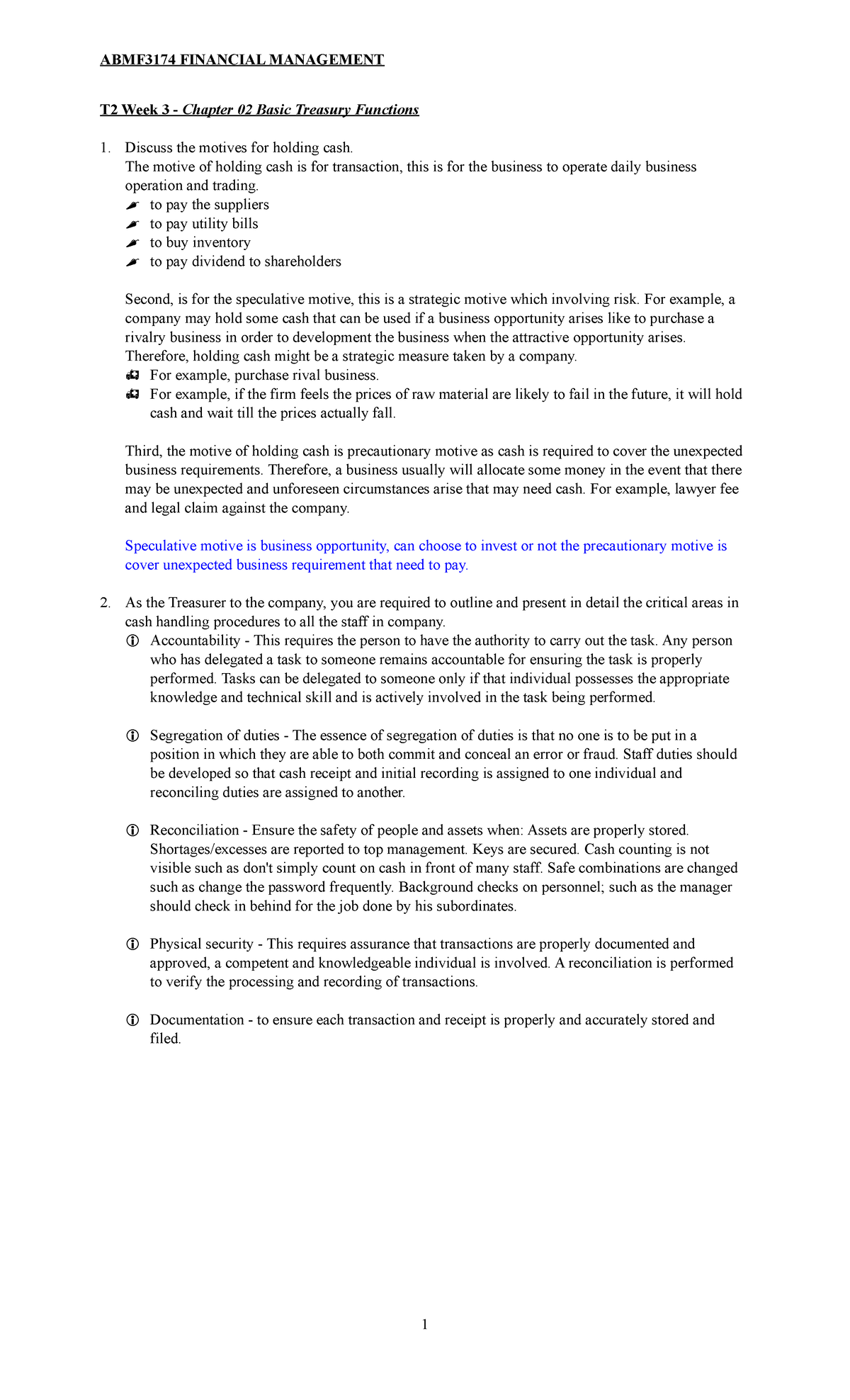 FM T2 Basic Treasury Functions - ABMF3174 FINANCIAL MANAGEMENT T2 Week ...