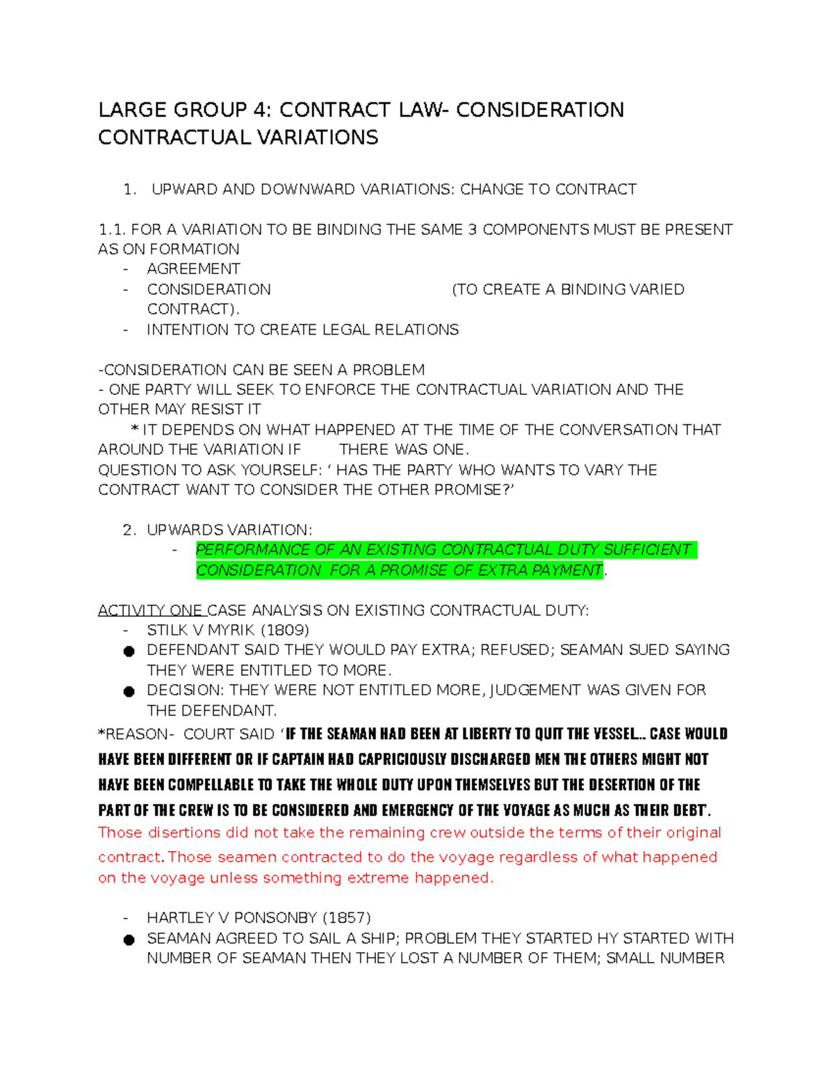 Large Group 4 Contract LAW- Consideration Contractual Variations ...