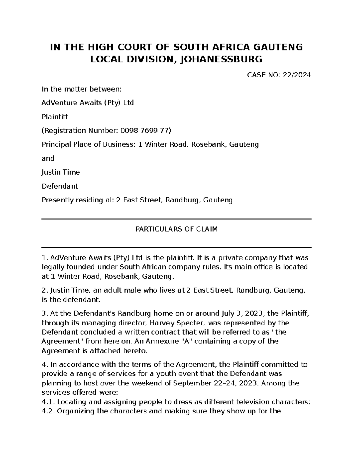 Practical 3 - IN THE HIGH COURT OF SOUTH AFRICA GAUTENG LOCAL DIVISION ...