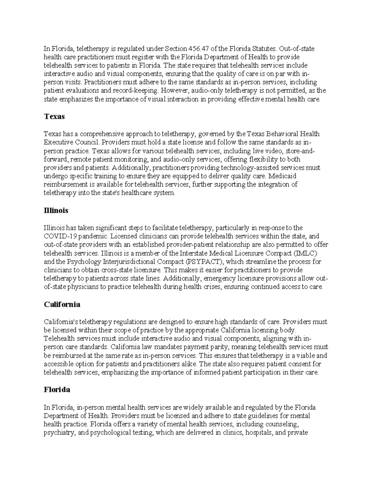 Qhealth - Good - In Florida, teletherapy is regulated under Section 456 ...