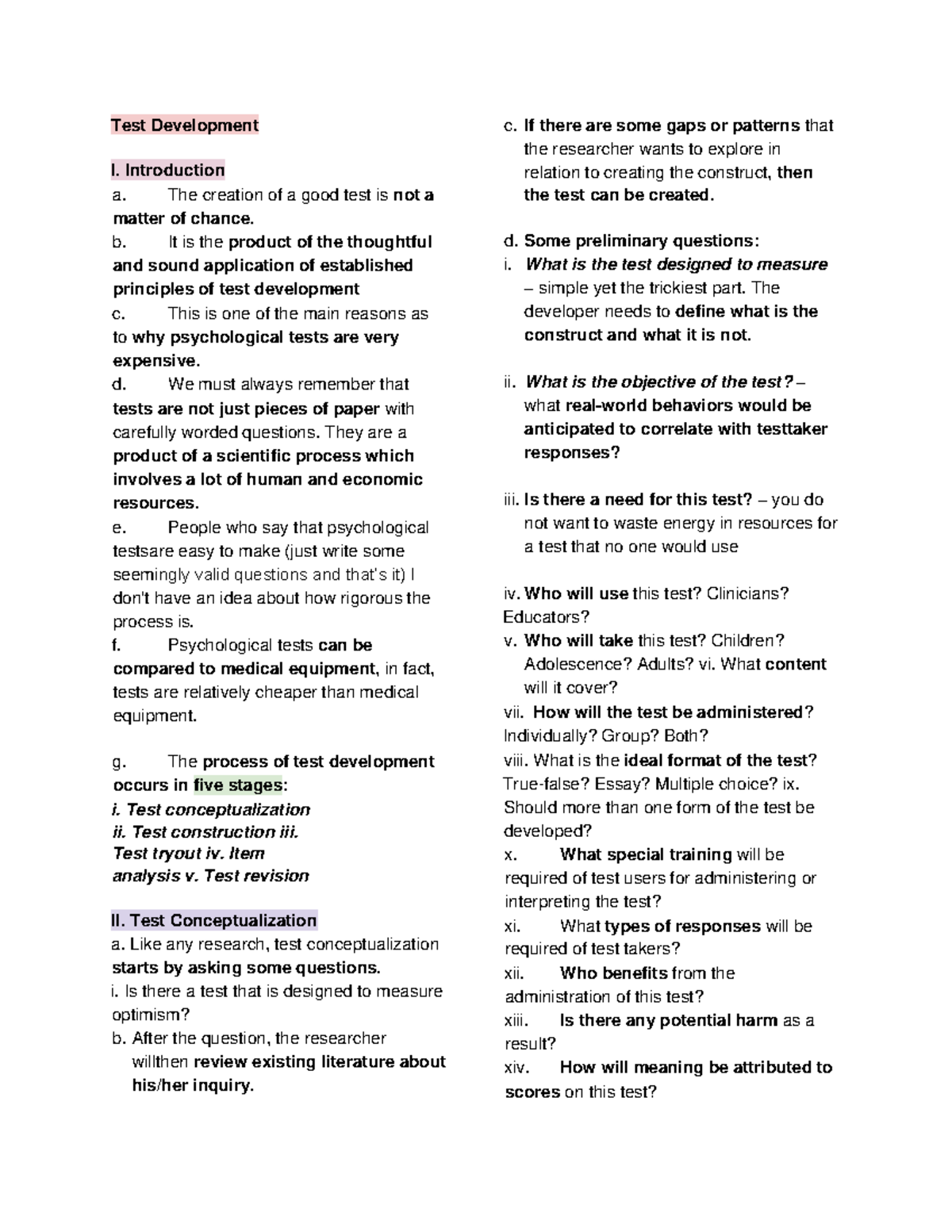Chapter 6 Test Development - Test Development I. Introduction a. The ...