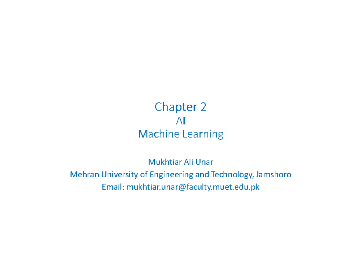AI Chapter 2 Machine Learning - Chapter 2Chapter 2Chapter 2Chapter 2 ...