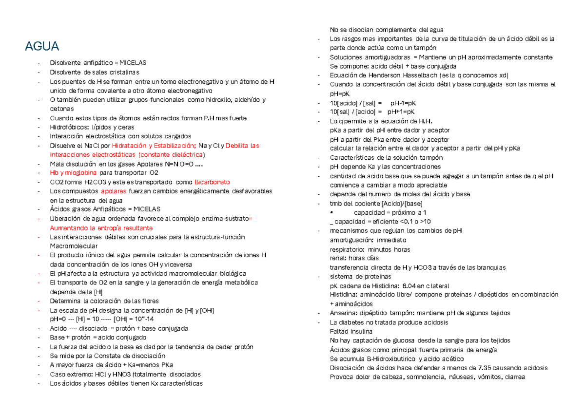 AGUA - apuntes de bioca - AGUA - Disolvente anfipático = MICELAS ...