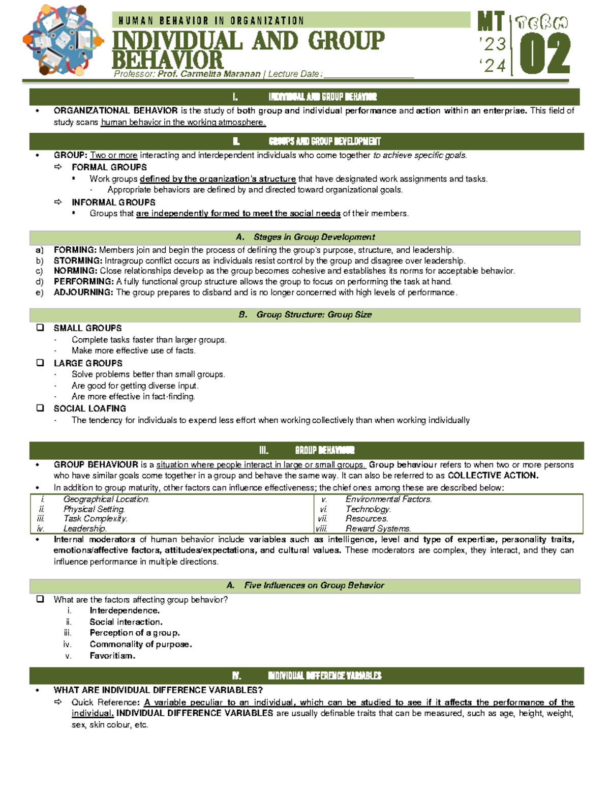 Indi and group behavior - i. Individual and group behavior ...