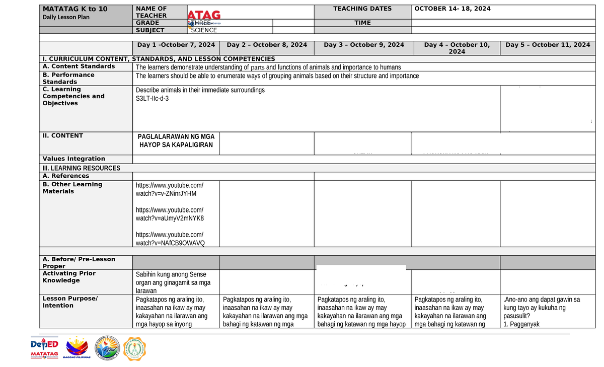Science- Q2 -DLP- WEEK-3 - MATATAG K to 10 Daily Lesson Plan NAME OF ...