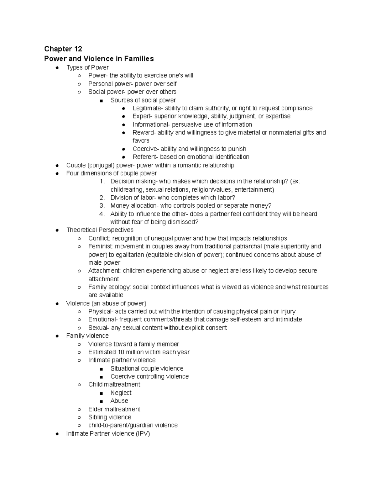 Chapter 12 - Professor Dena Wyum - Chapter 12 Power and Violence in Families Types of Power ...