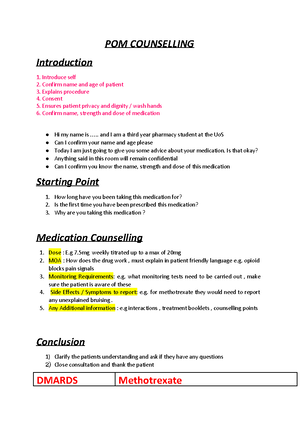 OSCE POM counselling points - Name of drug Counseling points ...