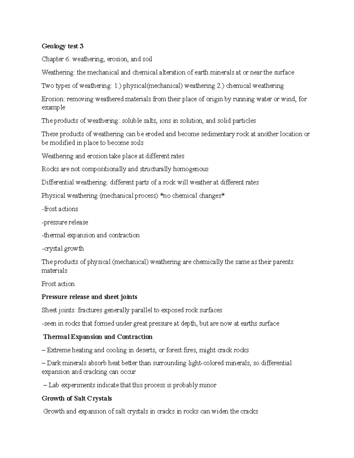 Geology test 3. - Geology test 3 Chapter 6: weathering, erosion, and ...
