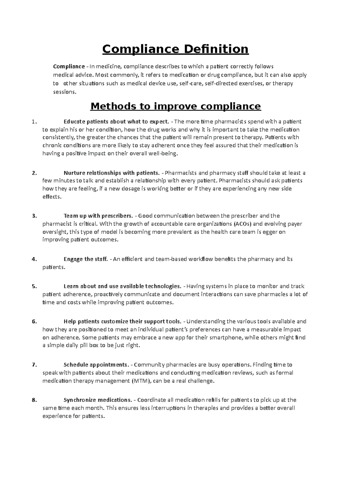 Compliance - Most commonly, it refers to medication or drug compliance ...