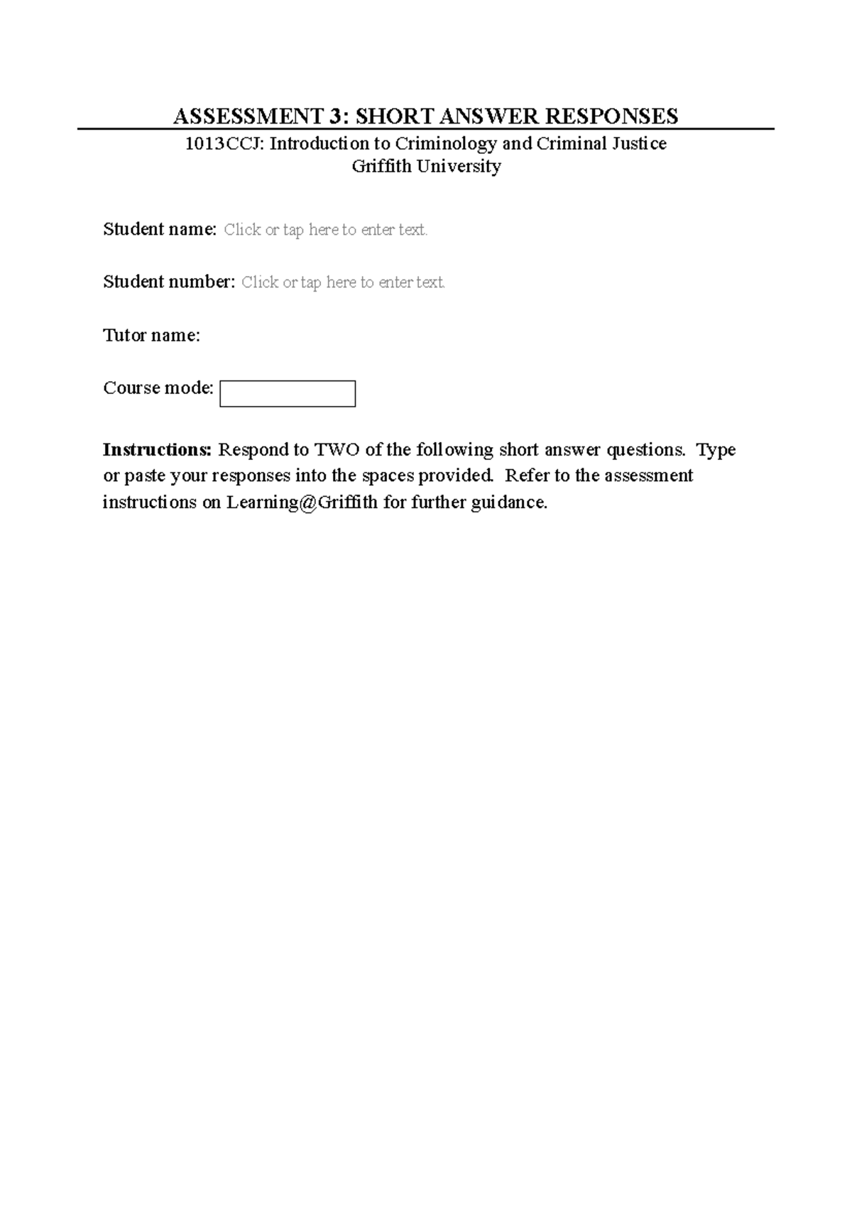 Assessment 3 Short Answer - ASSESSMENT 3: SHORT ANSWER RESPONSES ...