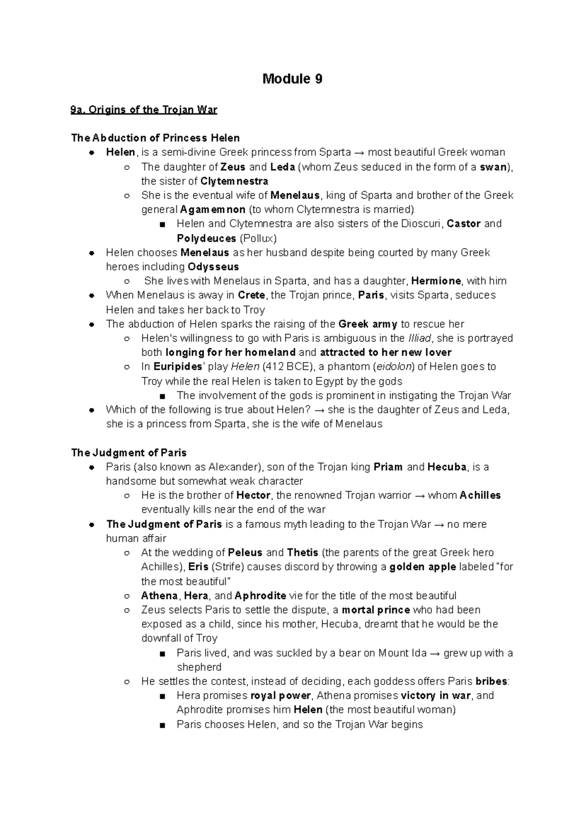 Module 9 Notes (The Trojan War) - Module 9 9a. Origins of the Trojan ...