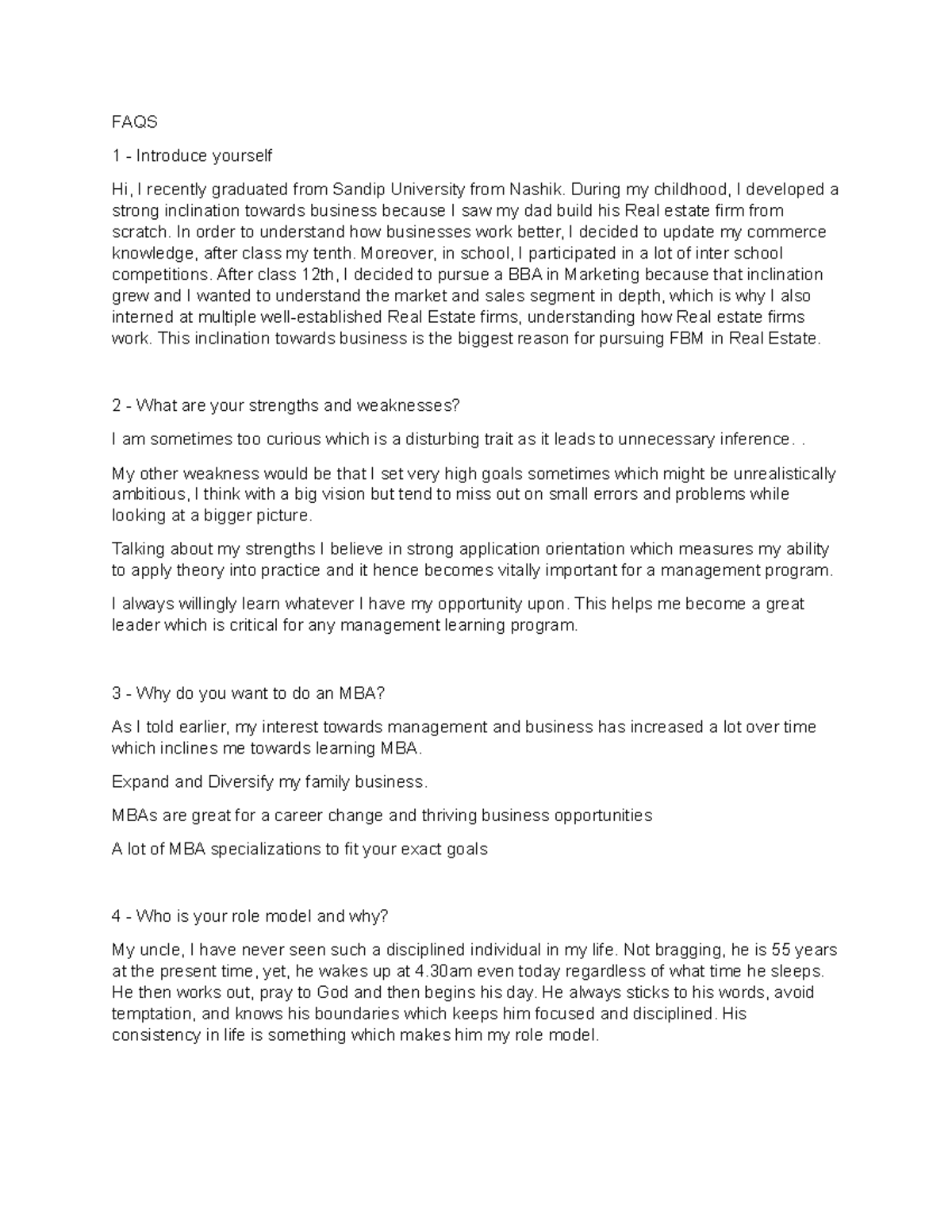 PI FAQs - Personal Interview FAQs - FAQS 1 - Introduce yourself Hi, I ...