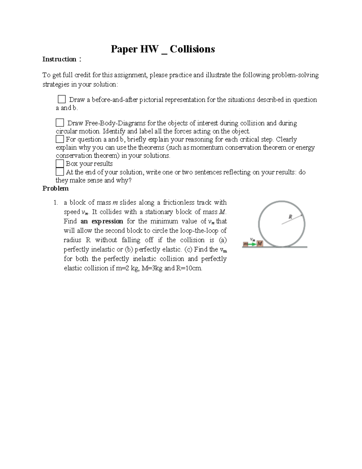 Paper Homework Collision 2020 Momentum, Energy, Circular Motion ...
