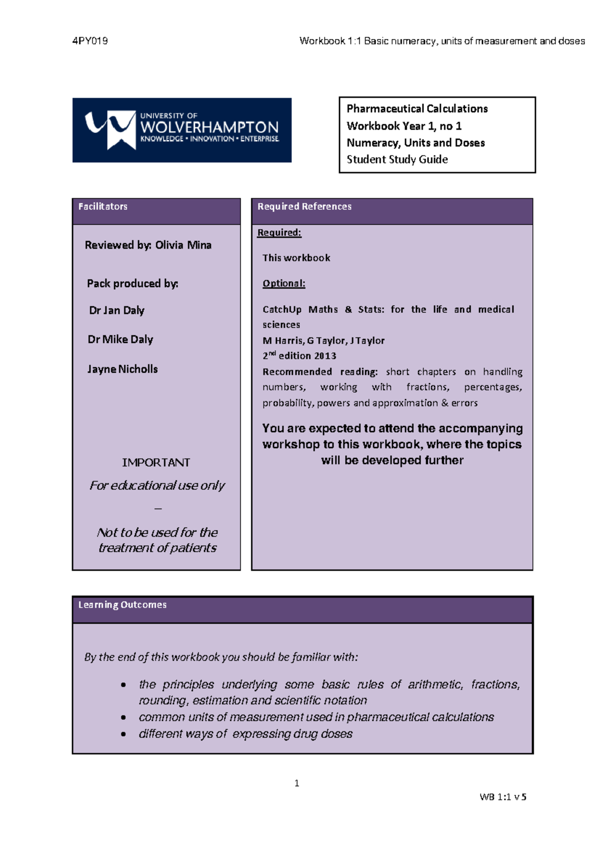 4PY019 Workbook 1 1 2022-23 Numeracy Units and Doses - 1 Facilitators ...